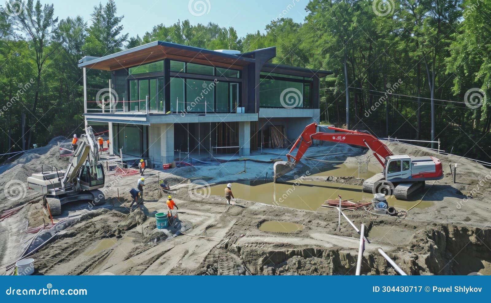 Construction Cite with Tower Cranes on Formwork. Building Construction ...