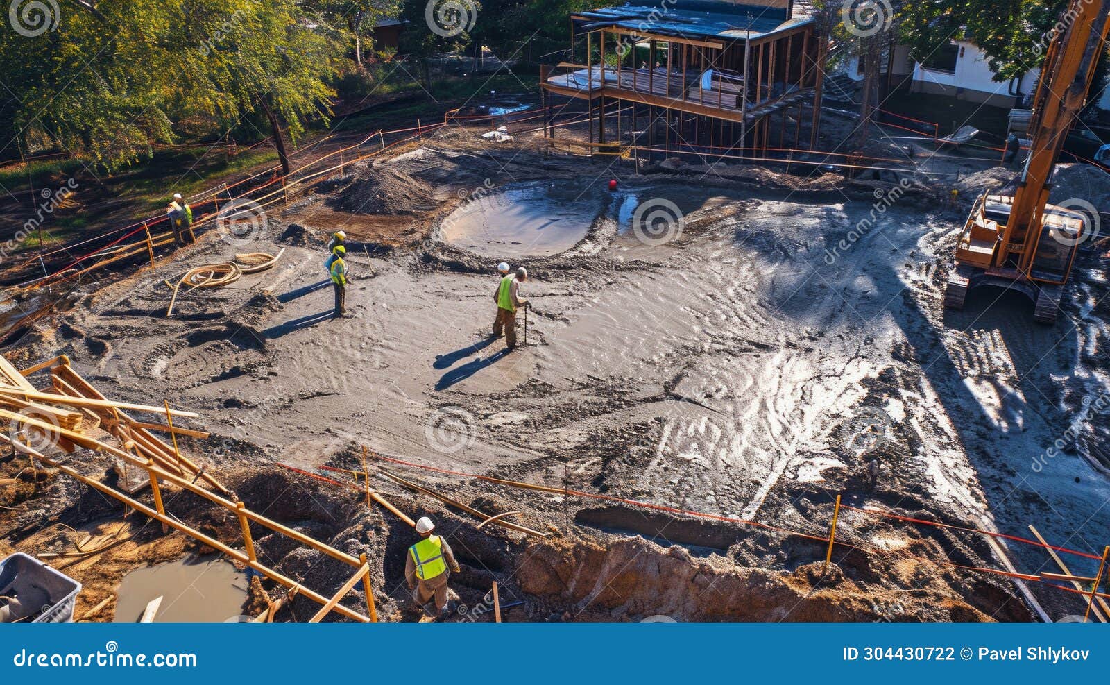 Construction Cite with Tower Cranes on Formwork. Building Construction ...