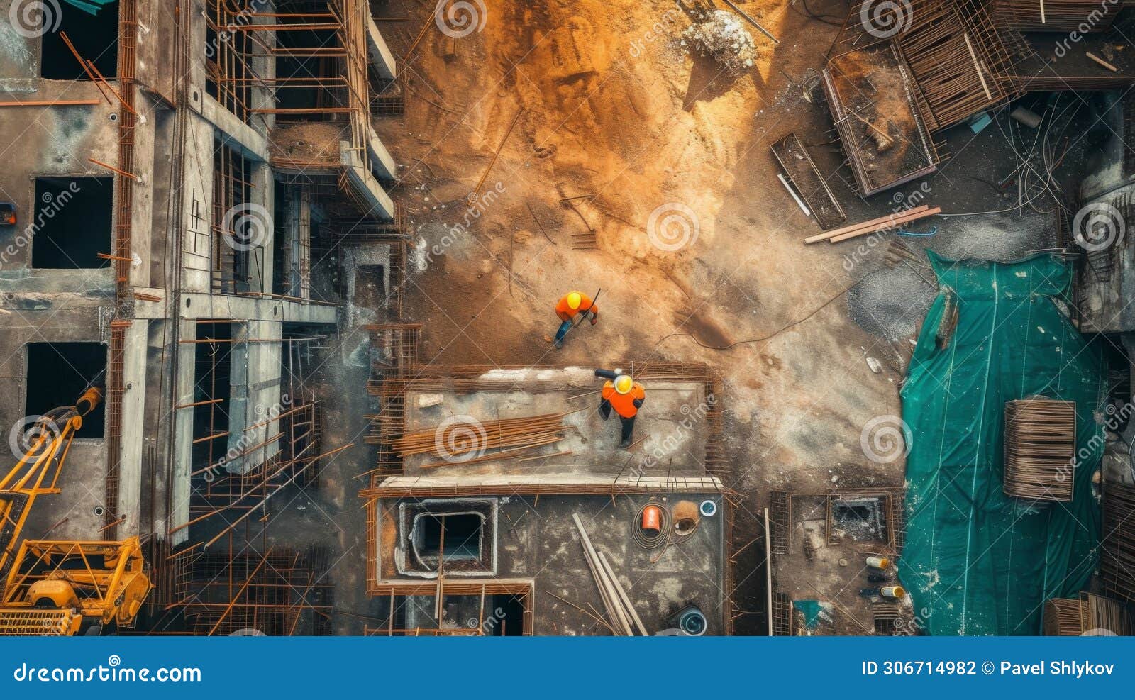 Construction Cite with Tower Cranes on Formwork. Building Construction ...