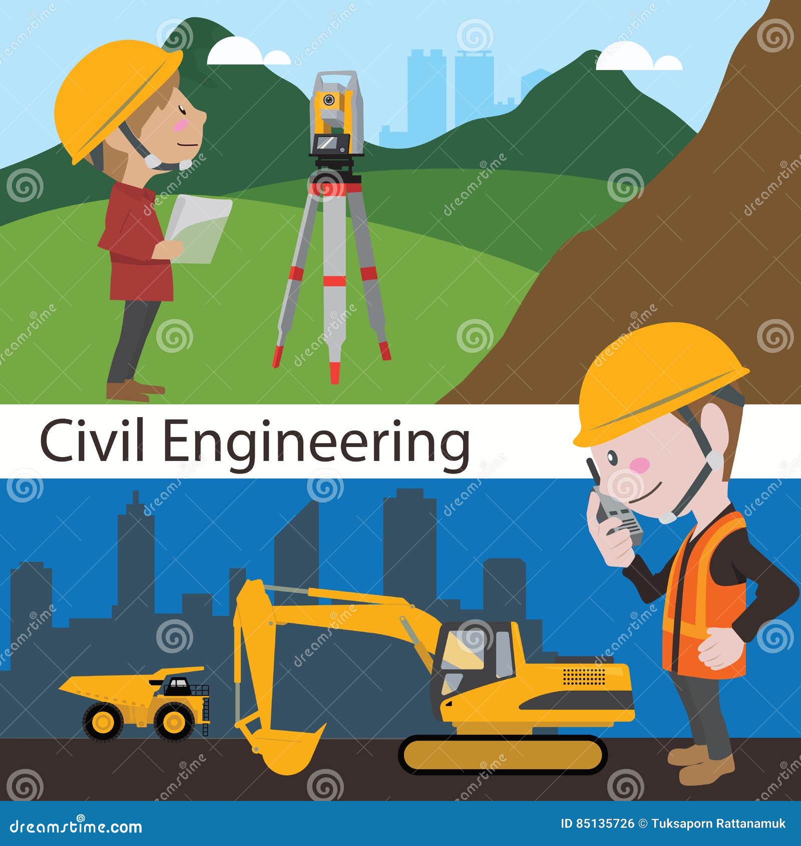 Construction Civil Engineering Land Survey Engineer Stock Vector ...