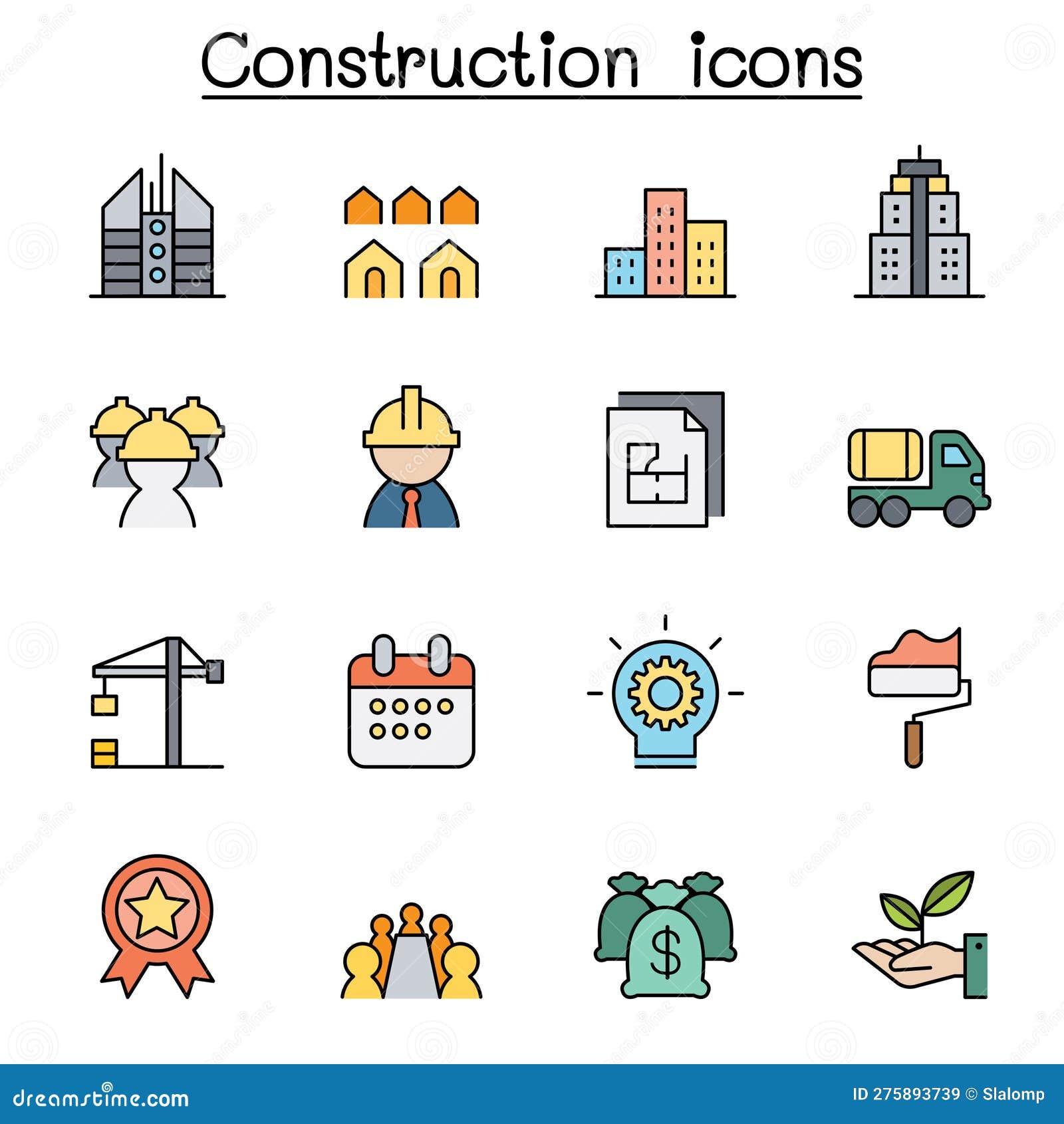 Construction Color Line Icon Set Vector Illustration Graphic Design ...