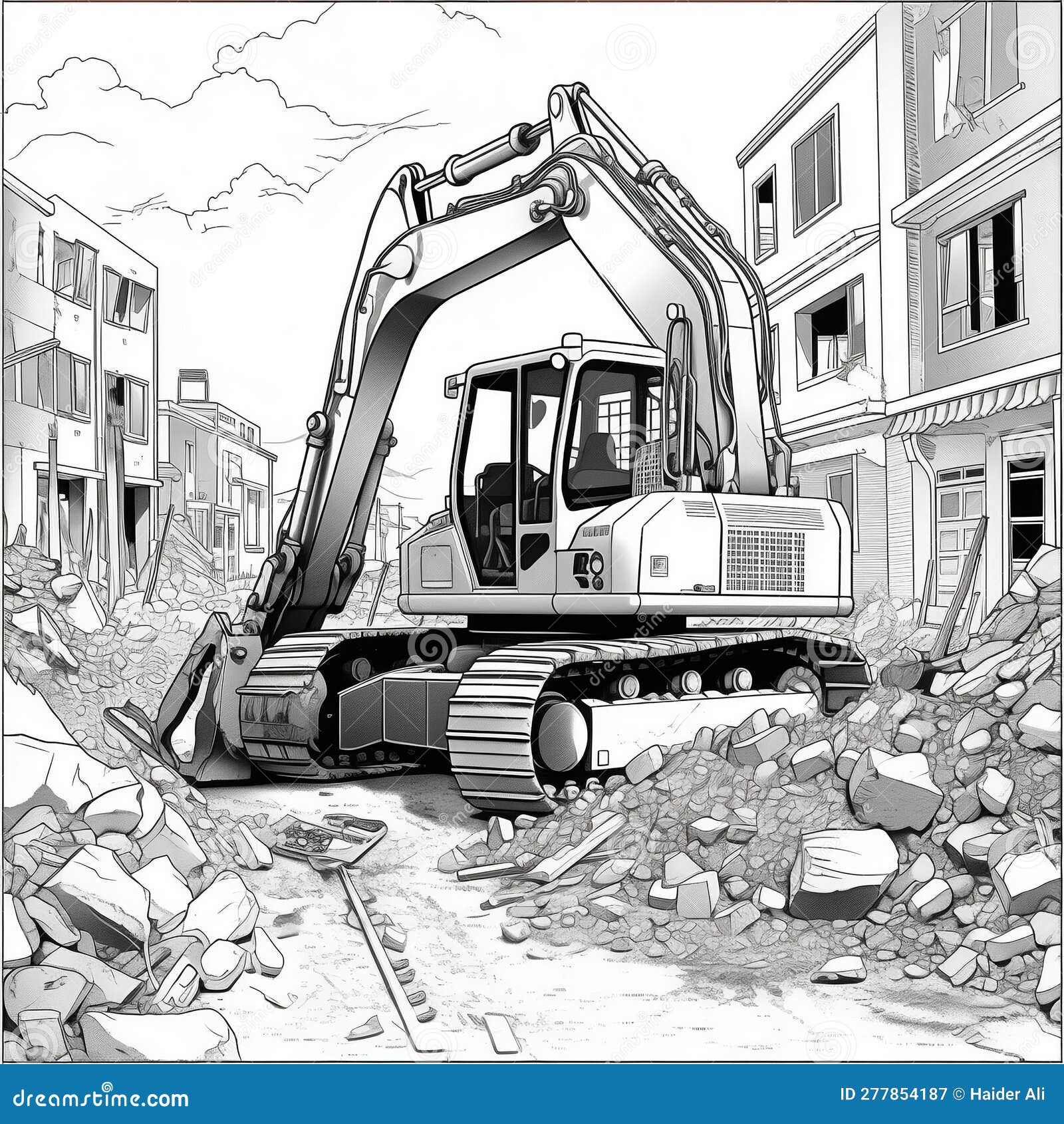 Construction Coloring Pages: Excavators And Front Loaders. Generative ...