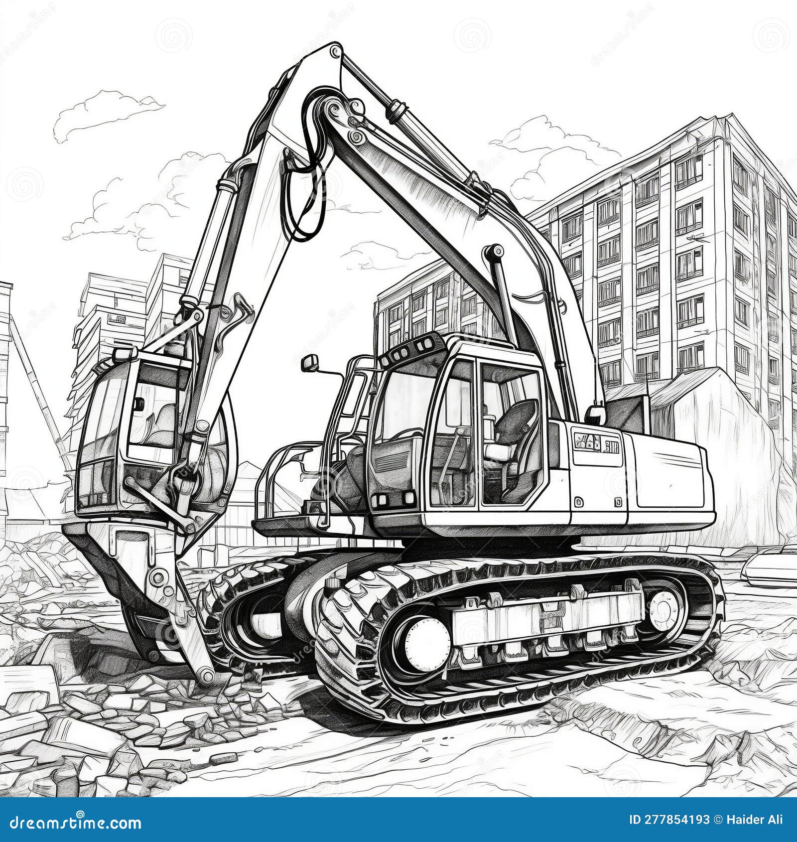 Construction Coloring Pages: Excavators and Front Loaders. Generative ...