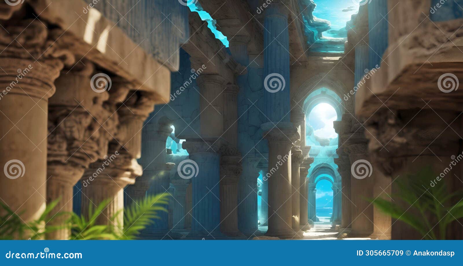 Construction with Columns of Lost Atlantida World. Lost Ancient ...