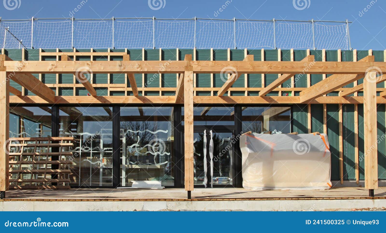 Construction of a Commercial Building in Wood Stock Image - Image of ...