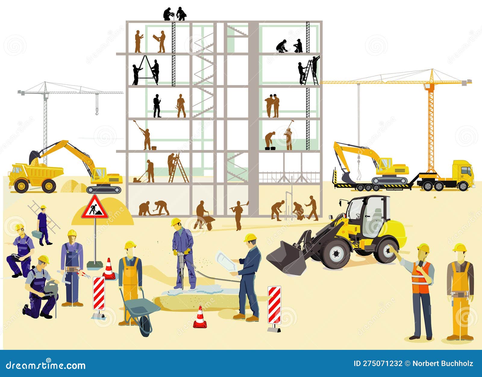 Construction Company with Builders and Construction Machines Stock ...