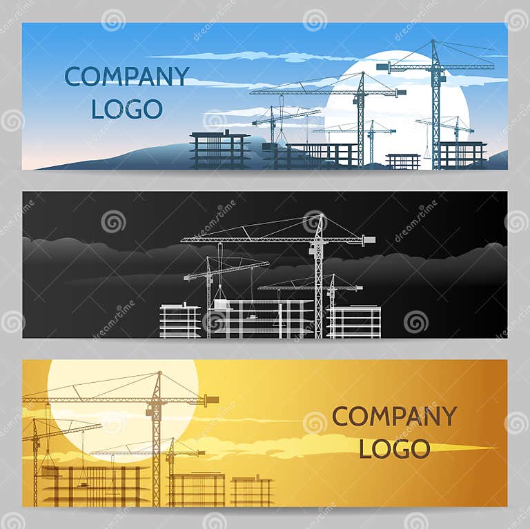 Construction Company with Building Area Banner Set Stock Vector ...