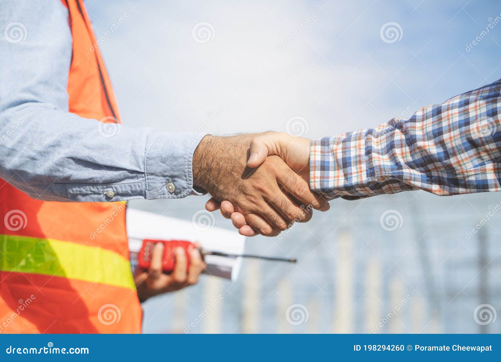 Construction Company Handshaking with Material Supplier Stock Photo ...