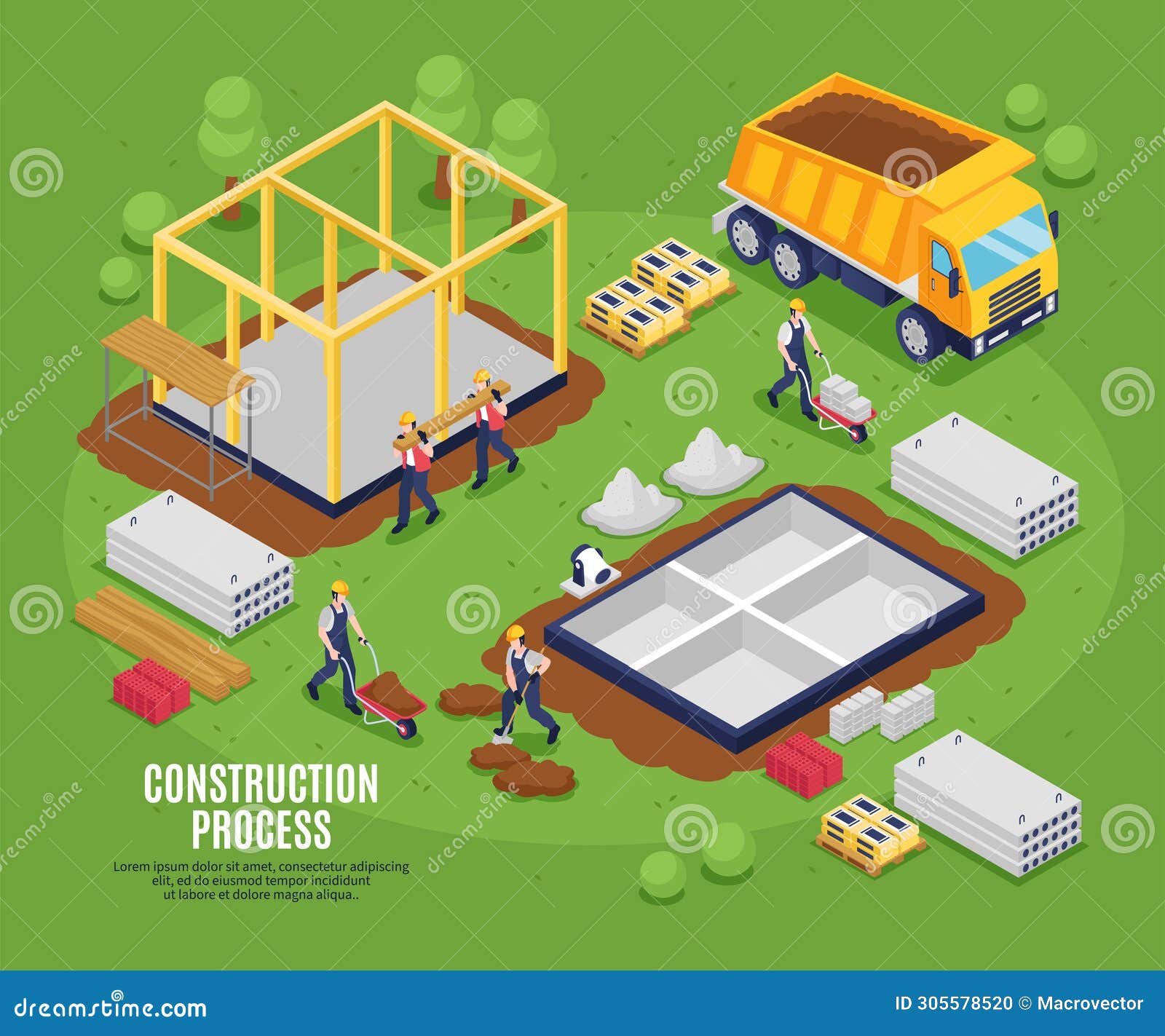 Construction Composition in Isometric View Stock Illustration ...