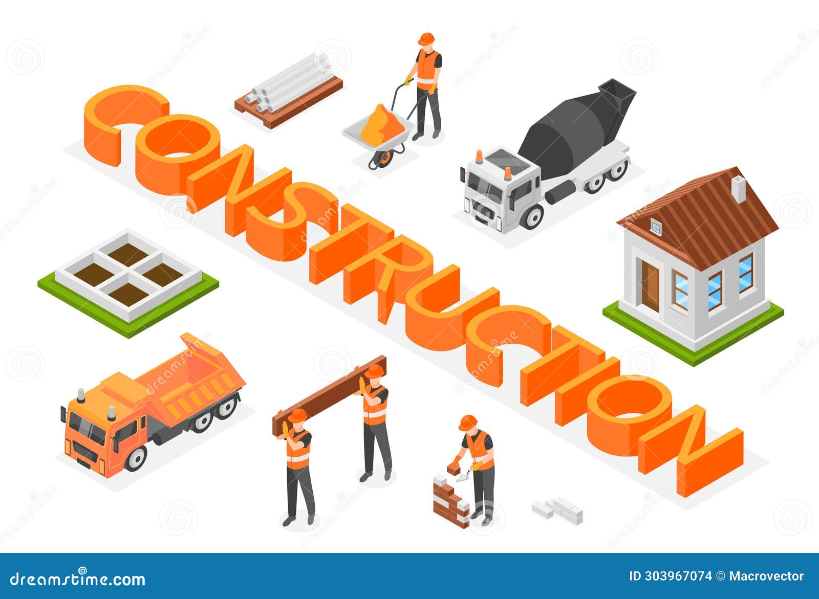 Construction Composition in Isometric View Stock Illustration ...