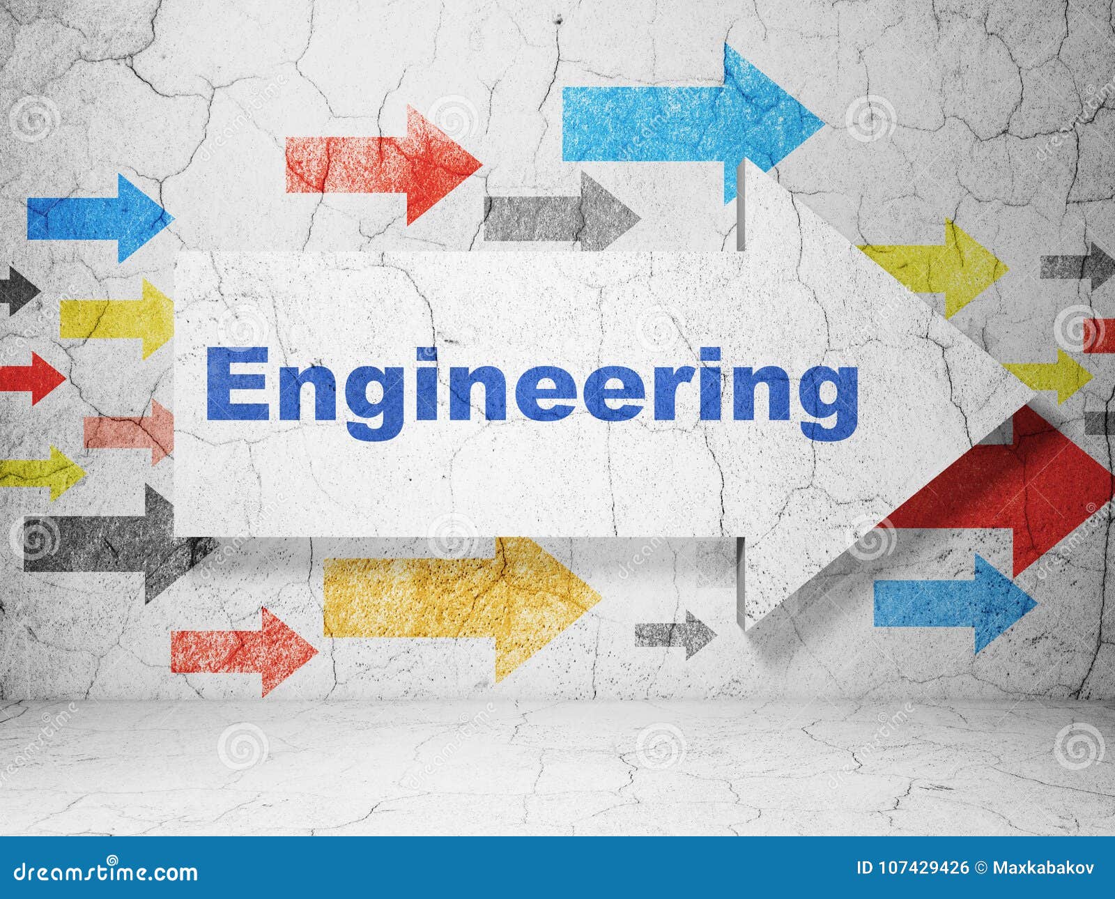 Construction Concept: Arrow with Engineering on Grunge Wall Background ...