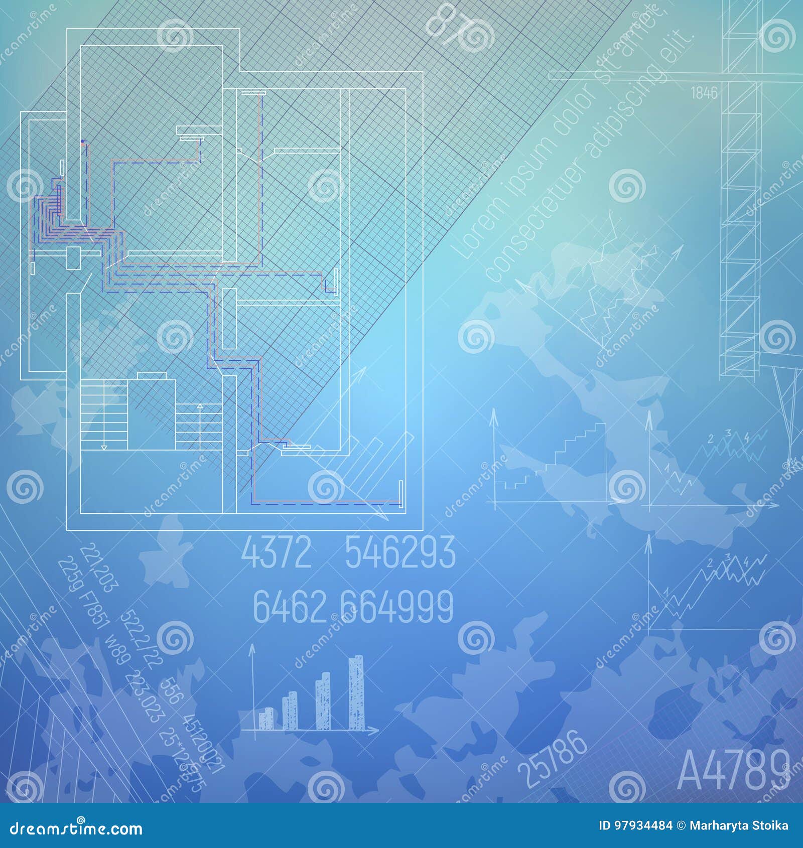 Engineering HVAC Project. Heating Blueprint. Architecture Sketch With ...