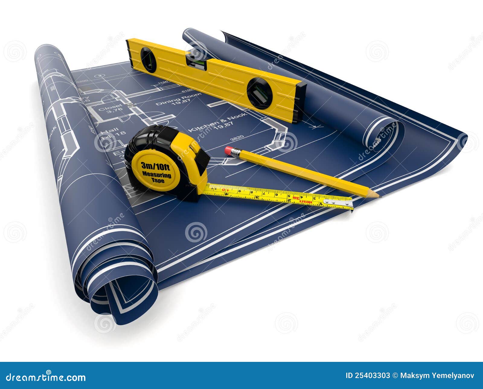 Construction Concept. Blueprint, Level and Rulers Stock Illustration ...