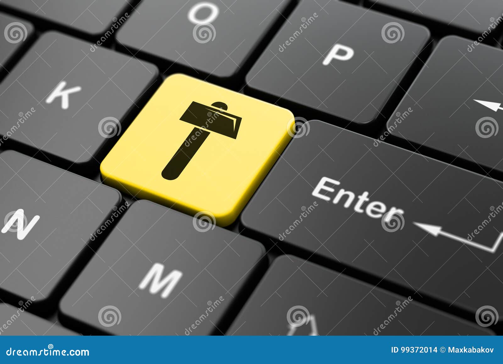 Construction Concept: Hammer on Computer Keyboard Background Stock ...