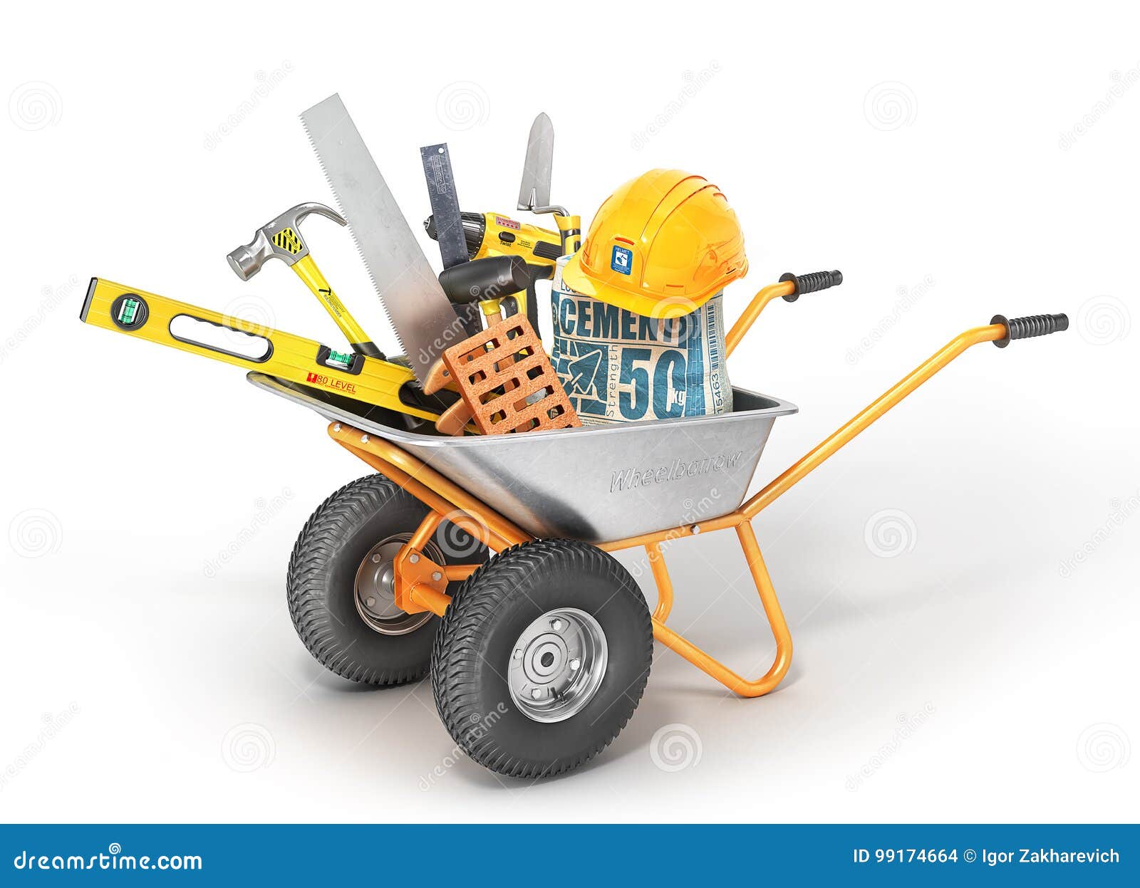 Construction Concept. Construction Tools in the Wheelbarrow on a White ...