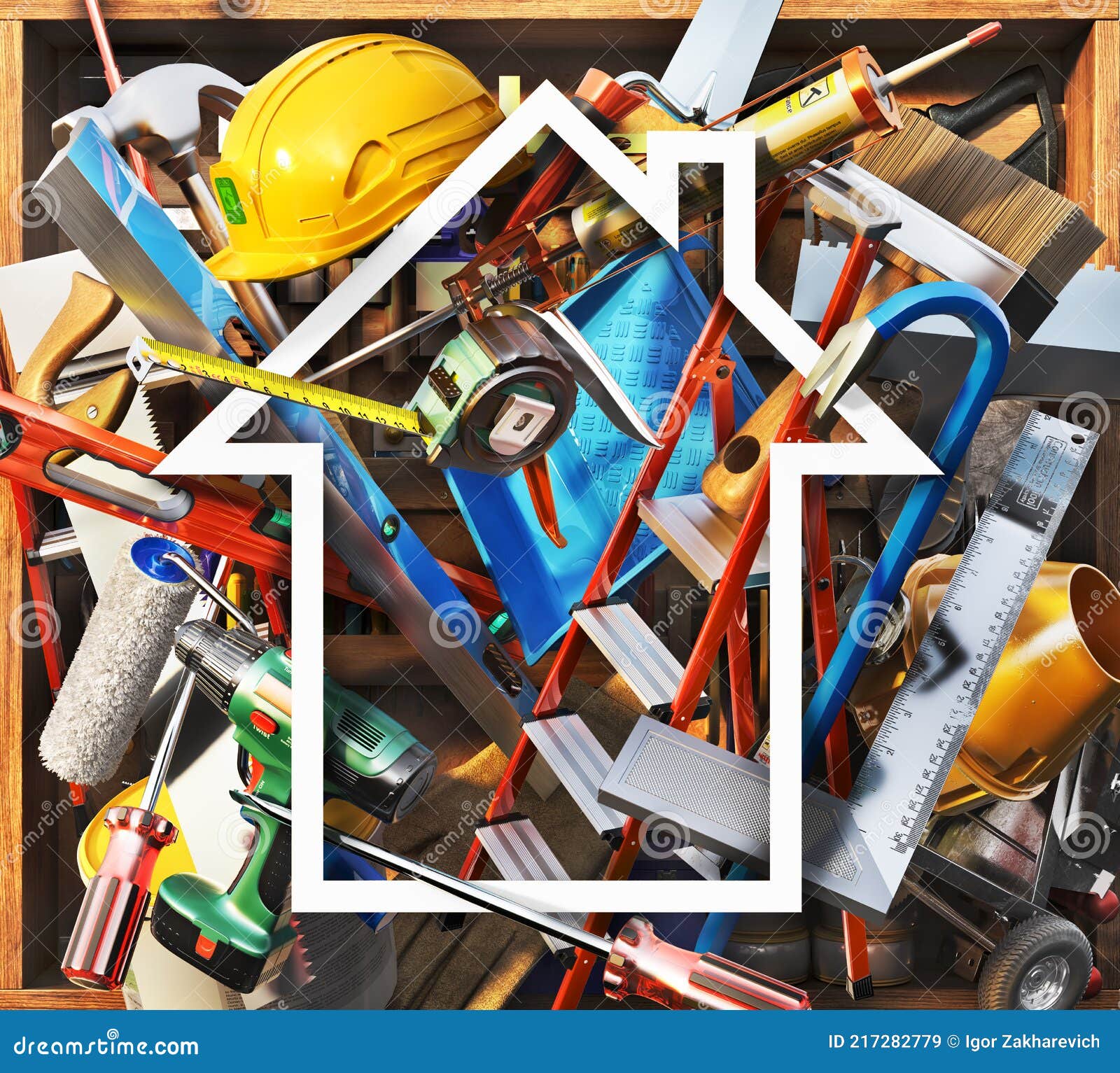 Construction Concept. Different Building Tools Behind the House Sign ...