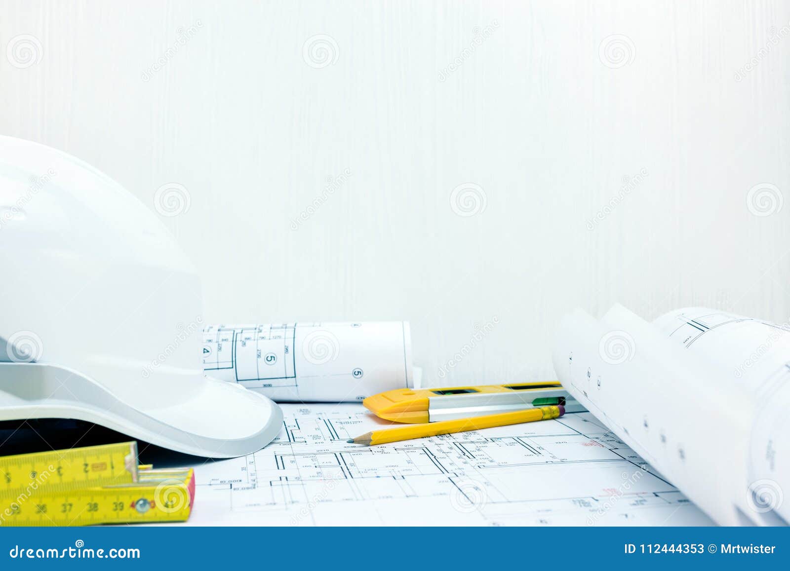 Construction Concept. Drawing and Measuring Tools on Table Stock Image ...