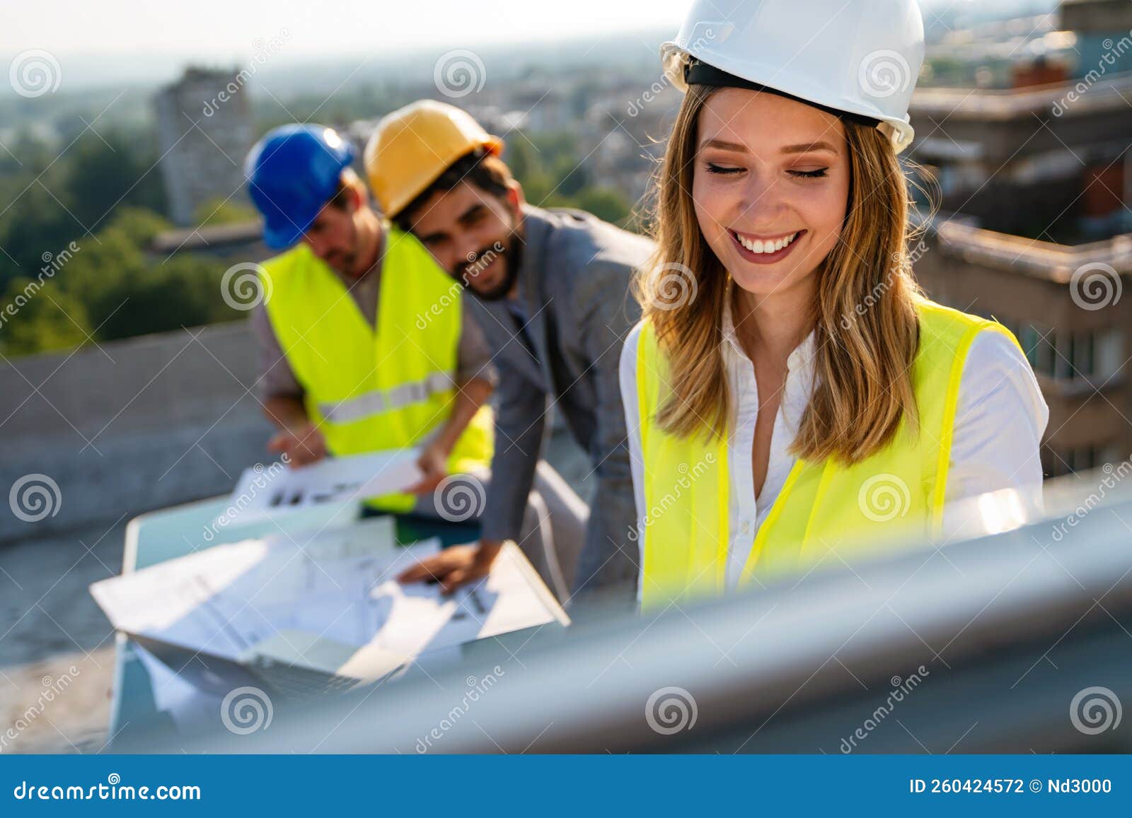 Construction Concept. Engineers and Architects Working at Construction ...