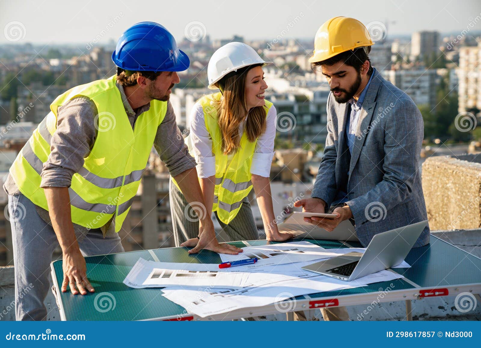 Construction Concept. Engineers and Architects Working at Construction ...