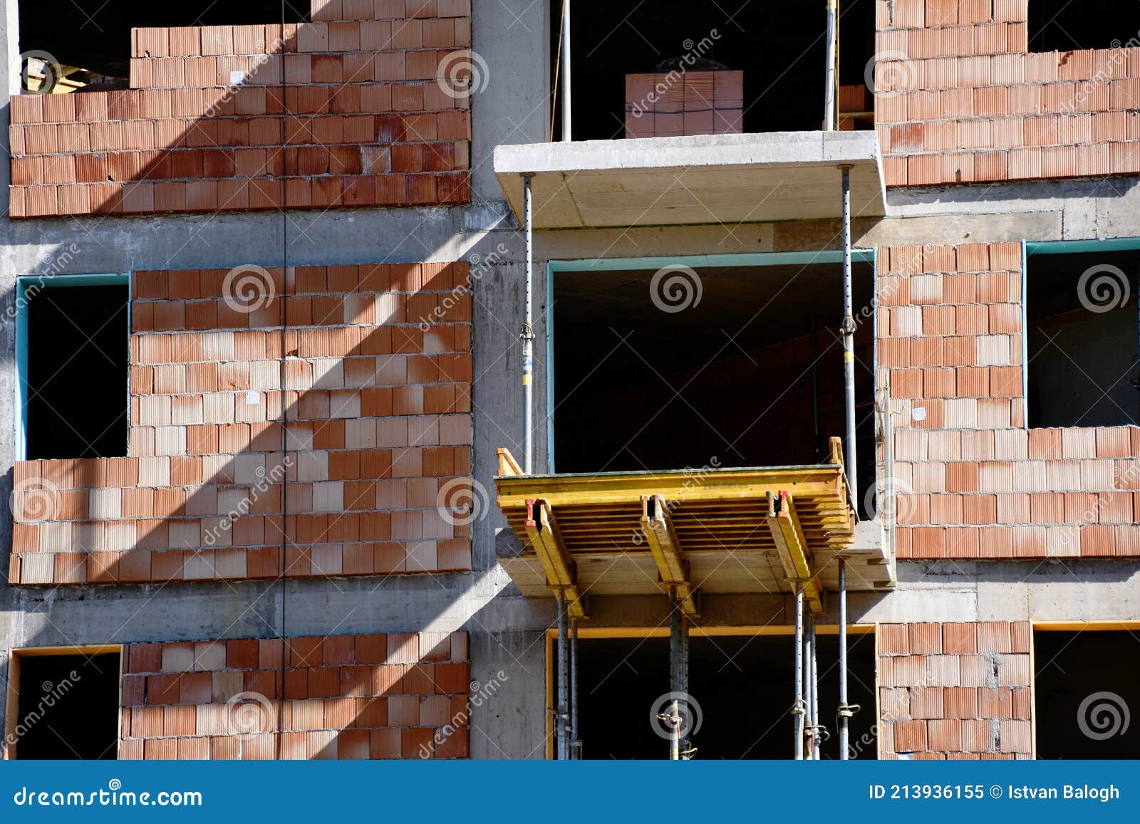 Construction Concept. Exposed Concrete Structure, Scaffolding and ...