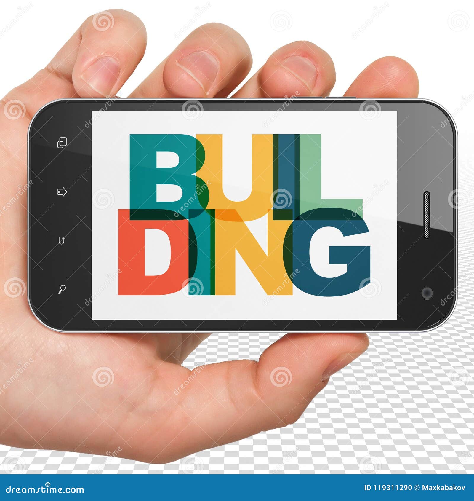 Construction Concept: Hand Holding Smartphone with Building on Display ...
