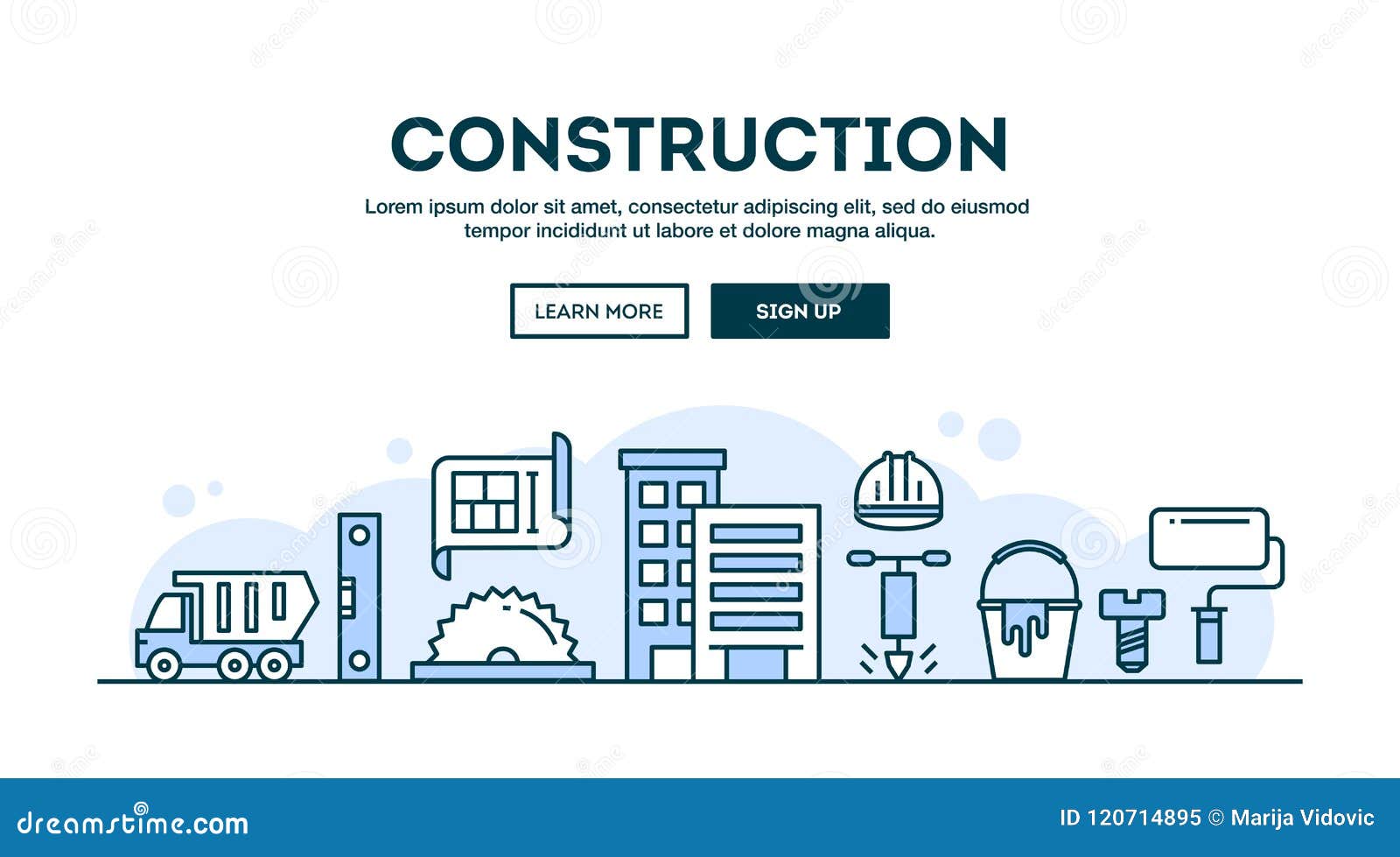 Construction, Concept Header, Flat Design Thin Line Style Stock ...