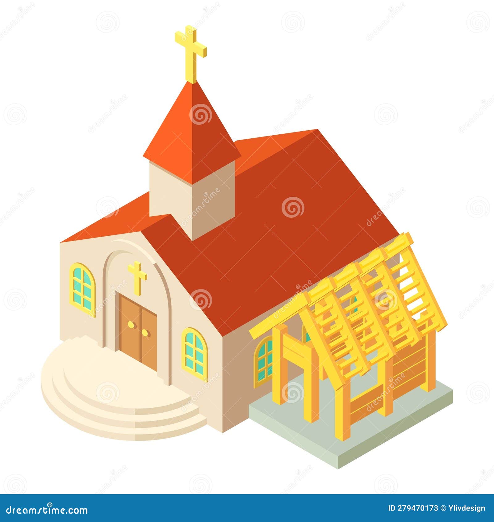 Construction Concept Icon Isometric Vector. Construction Building Near Church Stock Vector ...