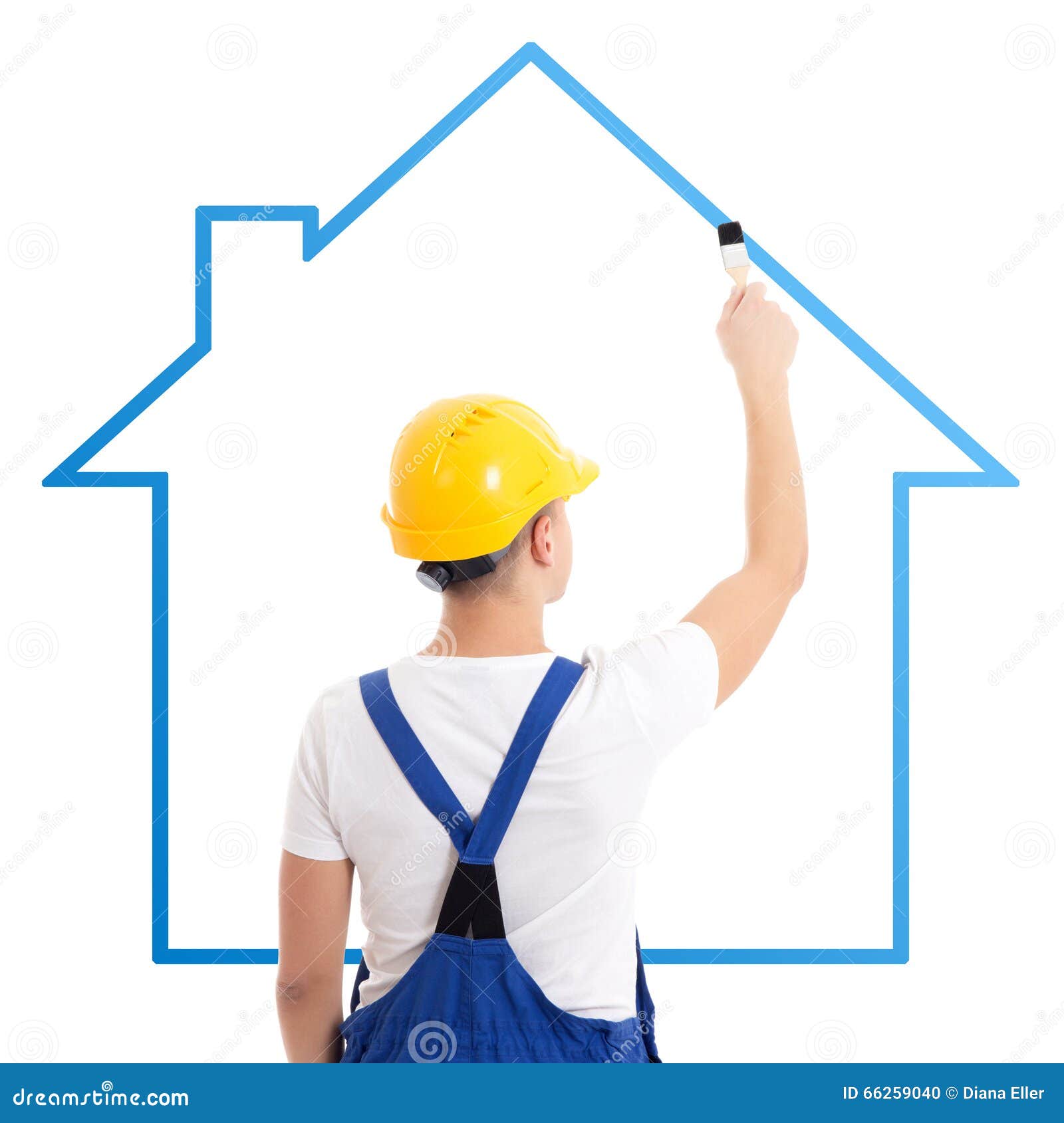 Construction Concept - Man in Builder Uniform Drawing House with Stock ...