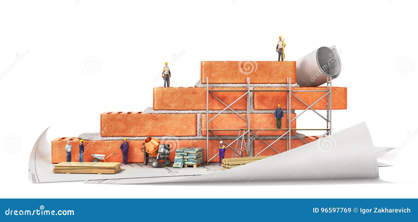 Construction Concept. Part of Brick Wall in Construction Process Stock ...