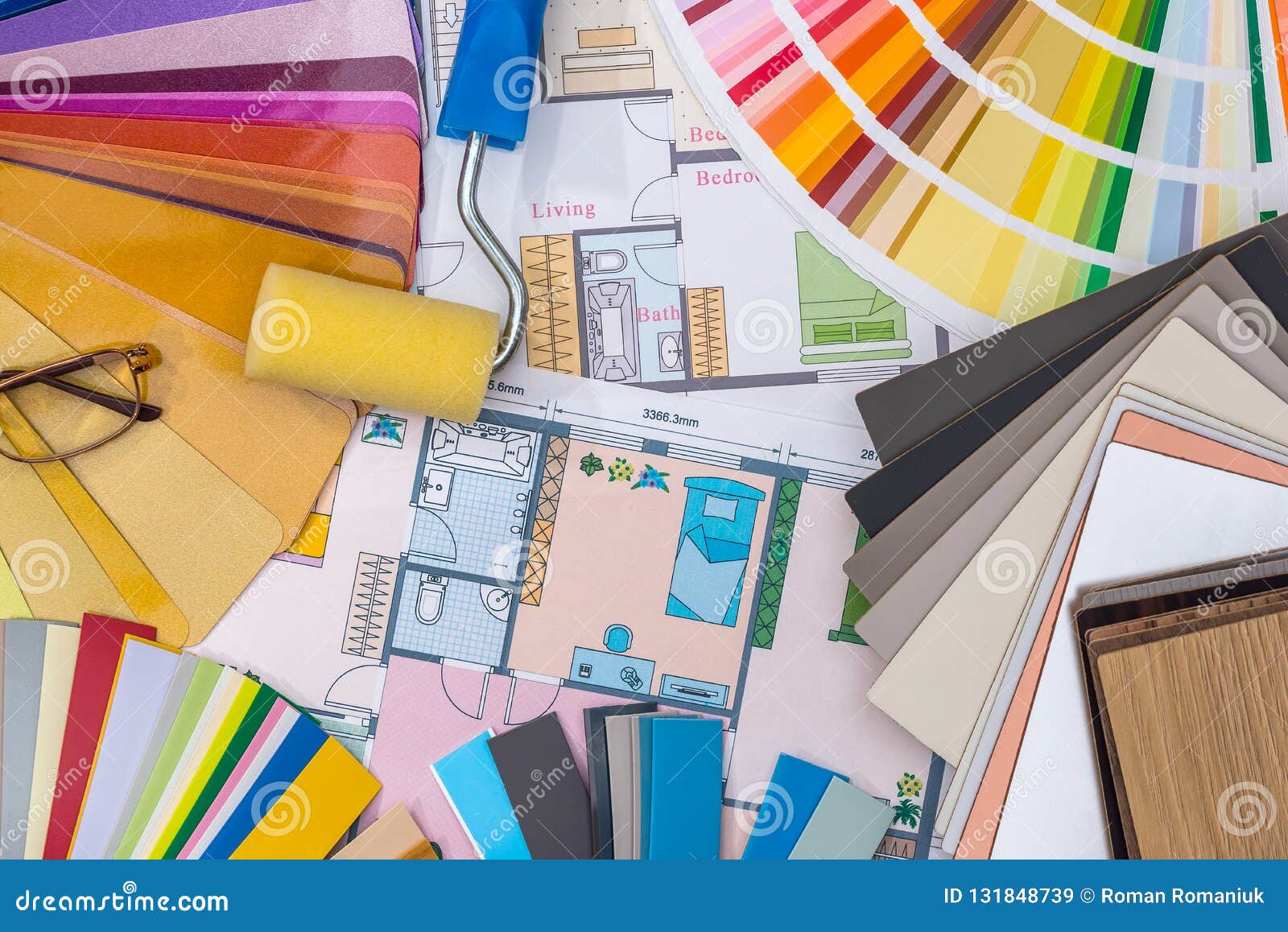 Construction Concept: Plan Color Samples Stock Image - Image of palette ...