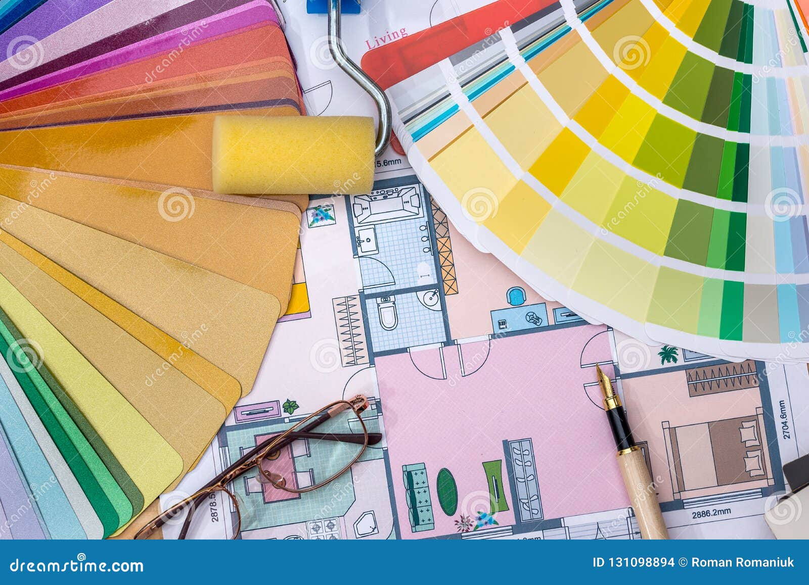 Construction Concept: Plan Color Samples Roller Stock Photo - Image of ...