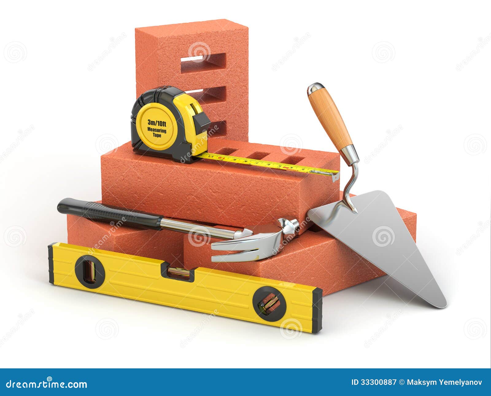 Construction Concept. Tools and Bricks. 3d Stock Illustration ...