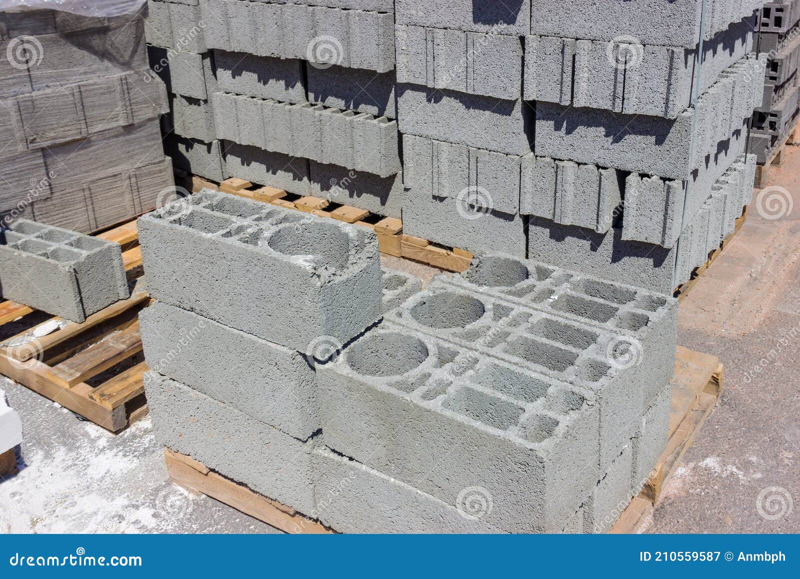 Construction Concrete Blocks on the Pallets on an Outdoor Warehouse ...