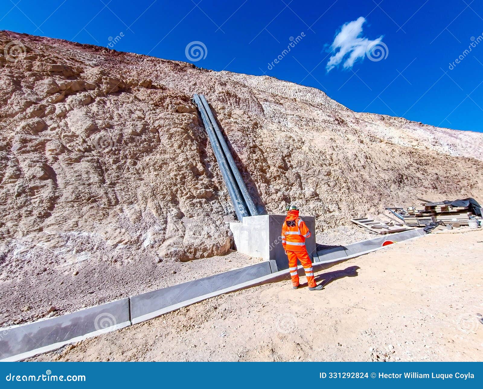 Construction of Concrete Channels and HDPE Pipe Lines Stock Photo ...