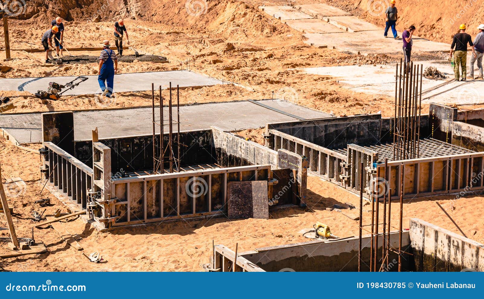 Construction of a Concrete Foundation Stock Image - Image of concrete ...