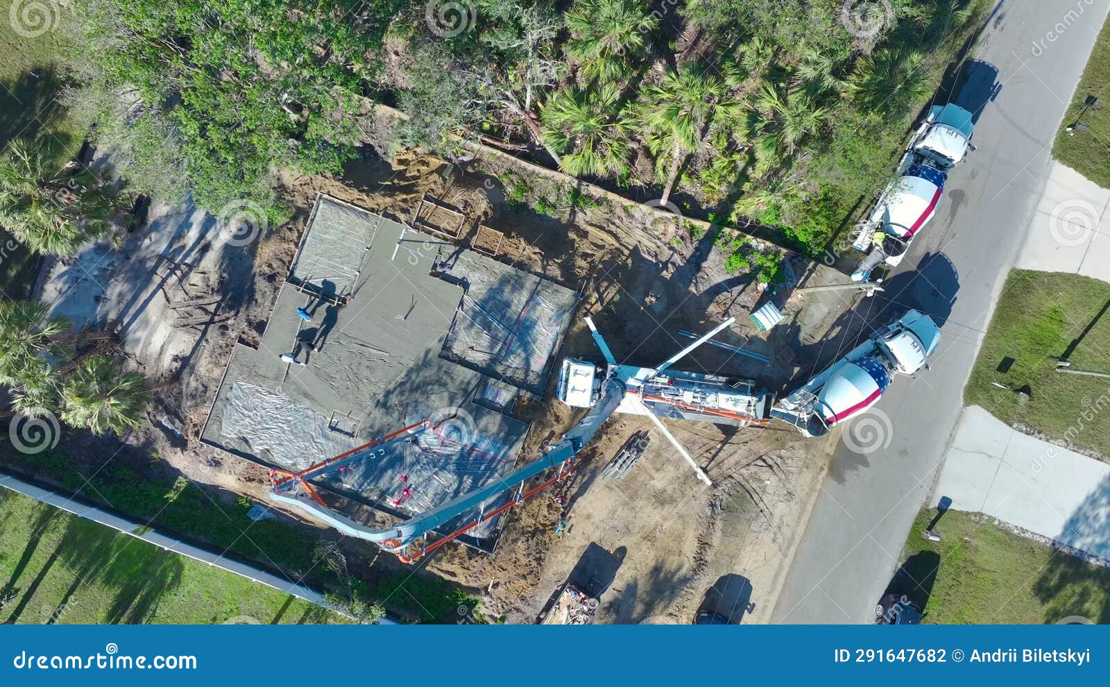 Construction of Concrete Foundation Slab at New House Developing Site ...