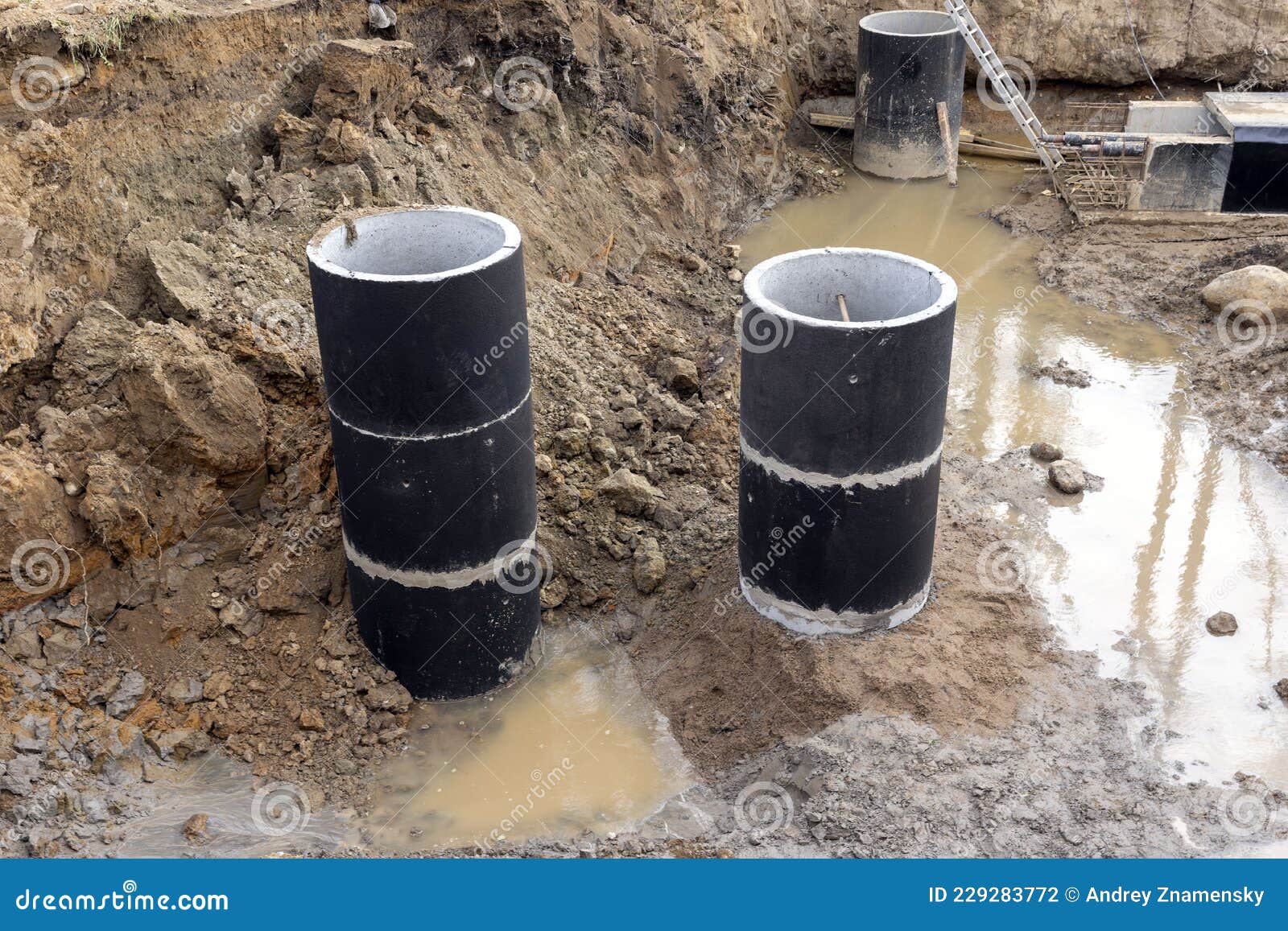 Construction Concrete Rings on the Construction Site, a System of ...