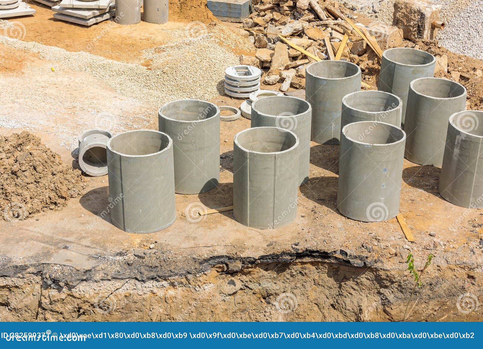 Construction Concrete Rings for Laying Pipes Stock Image - Image of ...