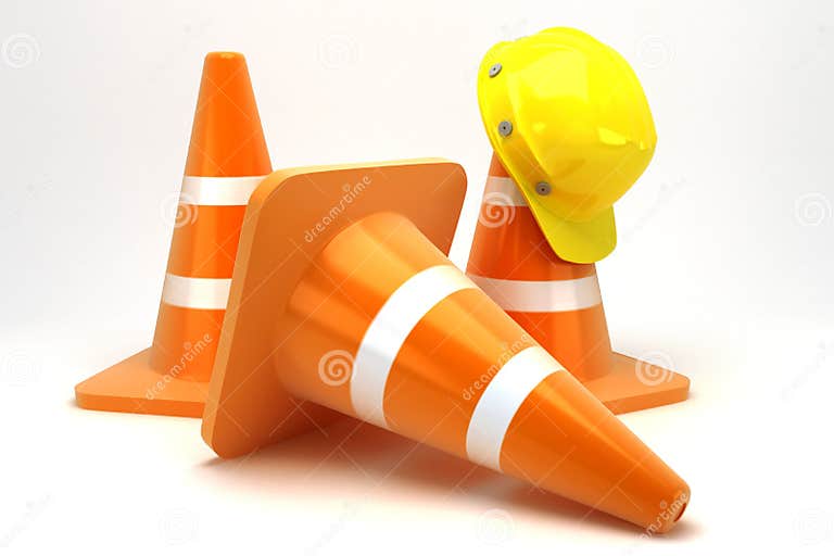 Construction Cone with Hard Hat Stock Illustration - Illustration of ...