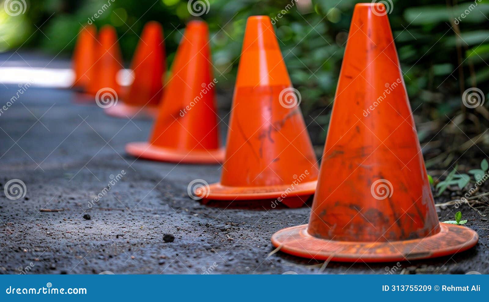 Construction Cones Marking Part of Road. Low Angel View_ Stock Image ...