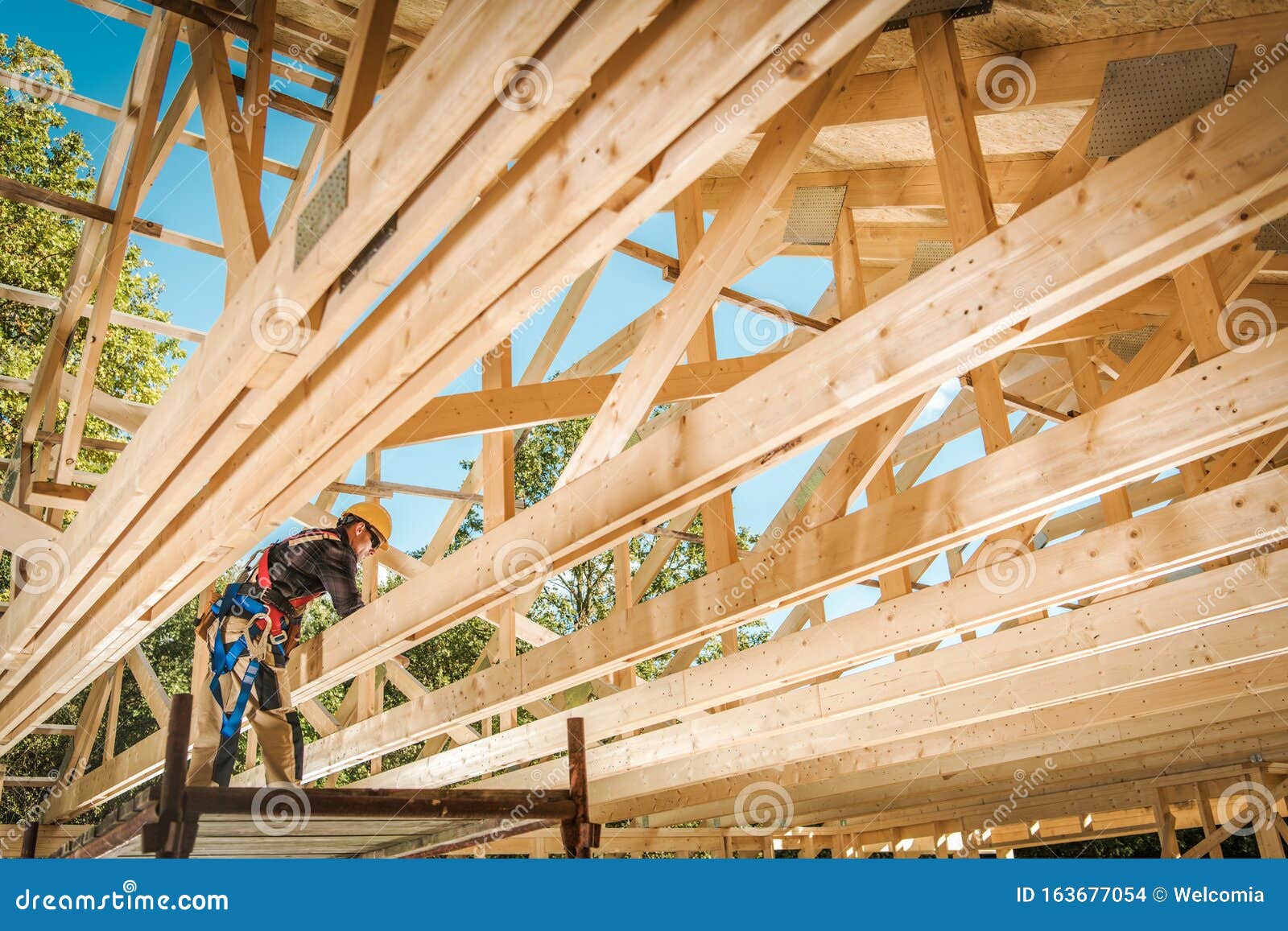 Wood House Construction stock photo. Image of professional - 163677054