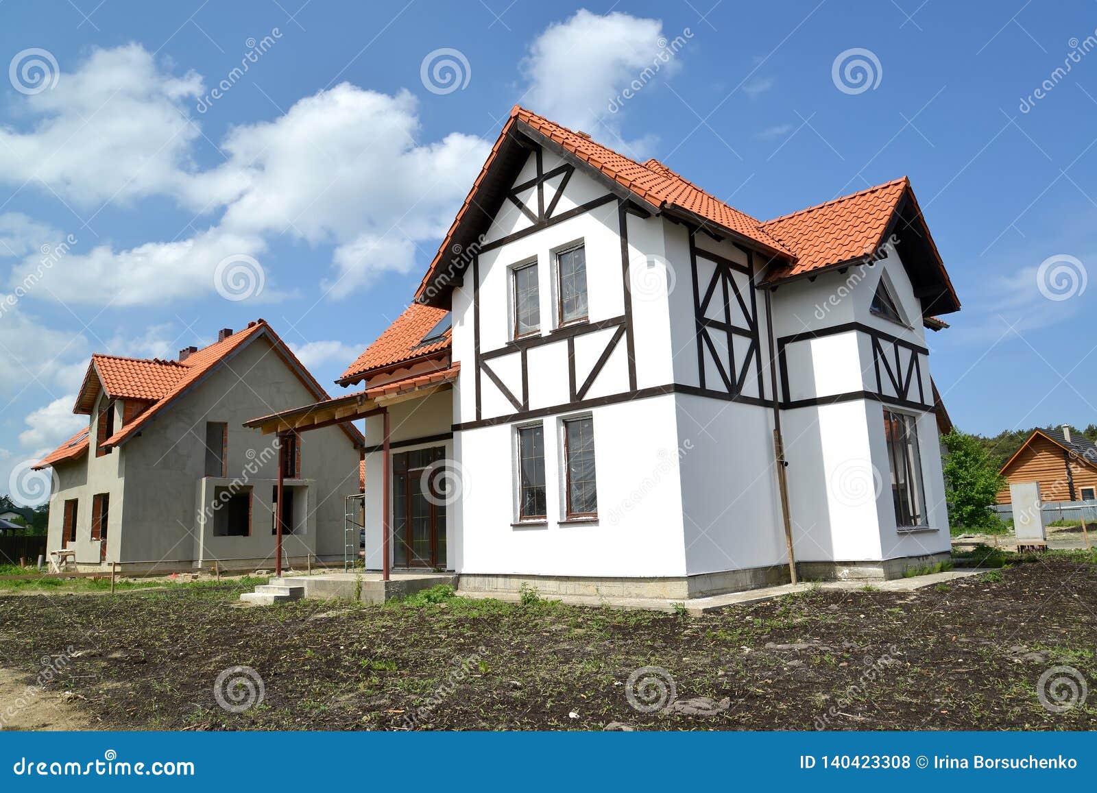 Construction of Cottages in the Settlement. Stylization of Half ...