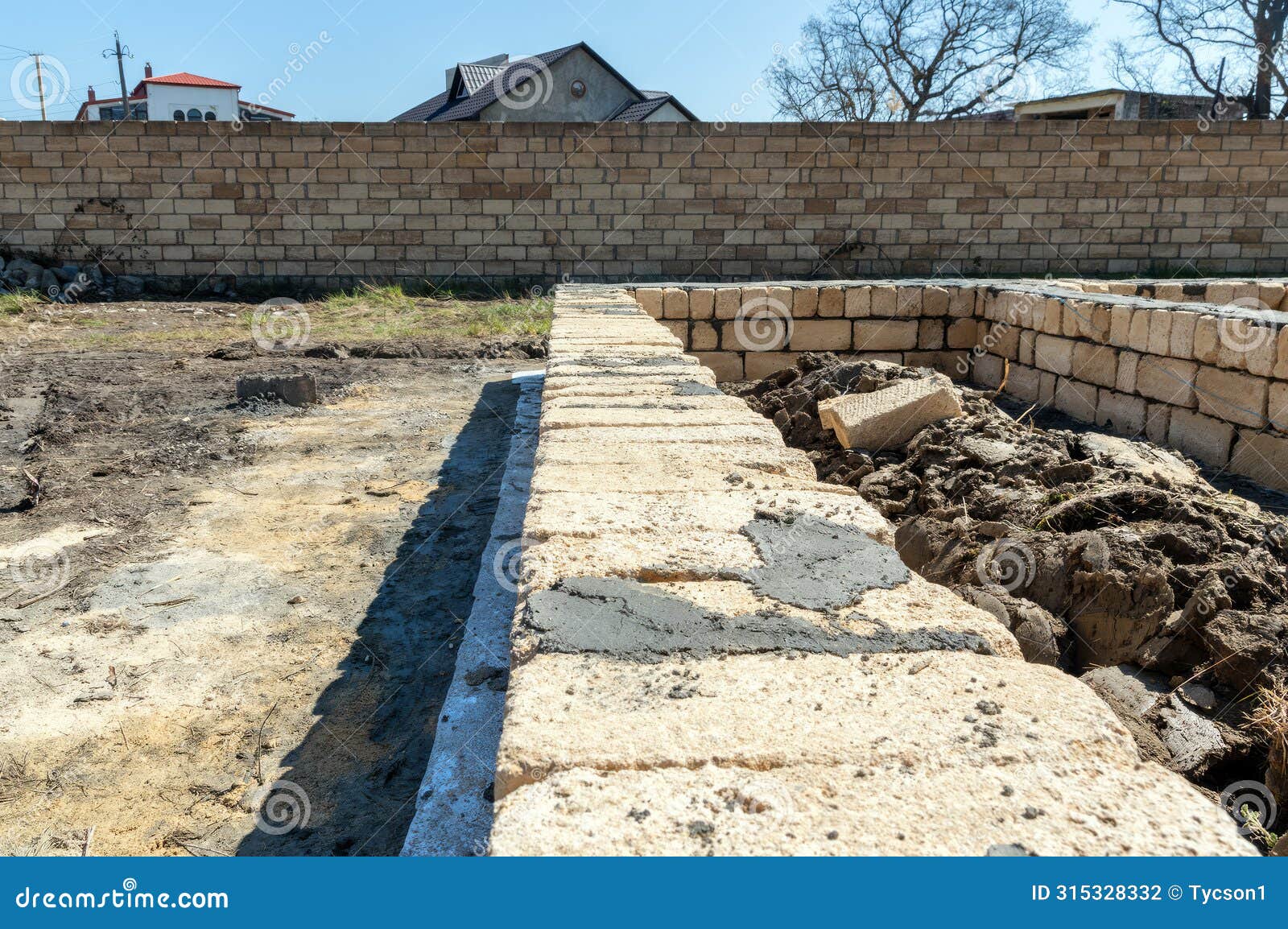 Construction of a Country House Made of Stone Blocks Stock Photo ...