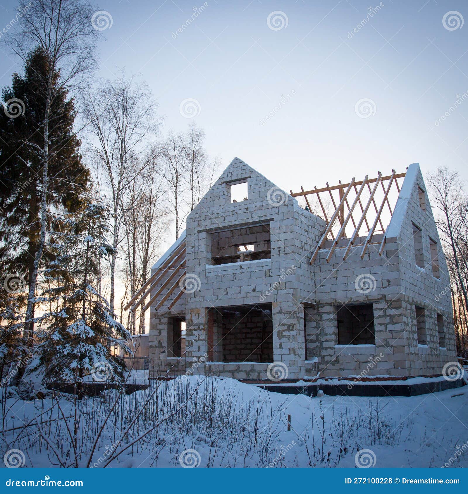 The Construction of Country House on Winter Stock Photo - Image of ...