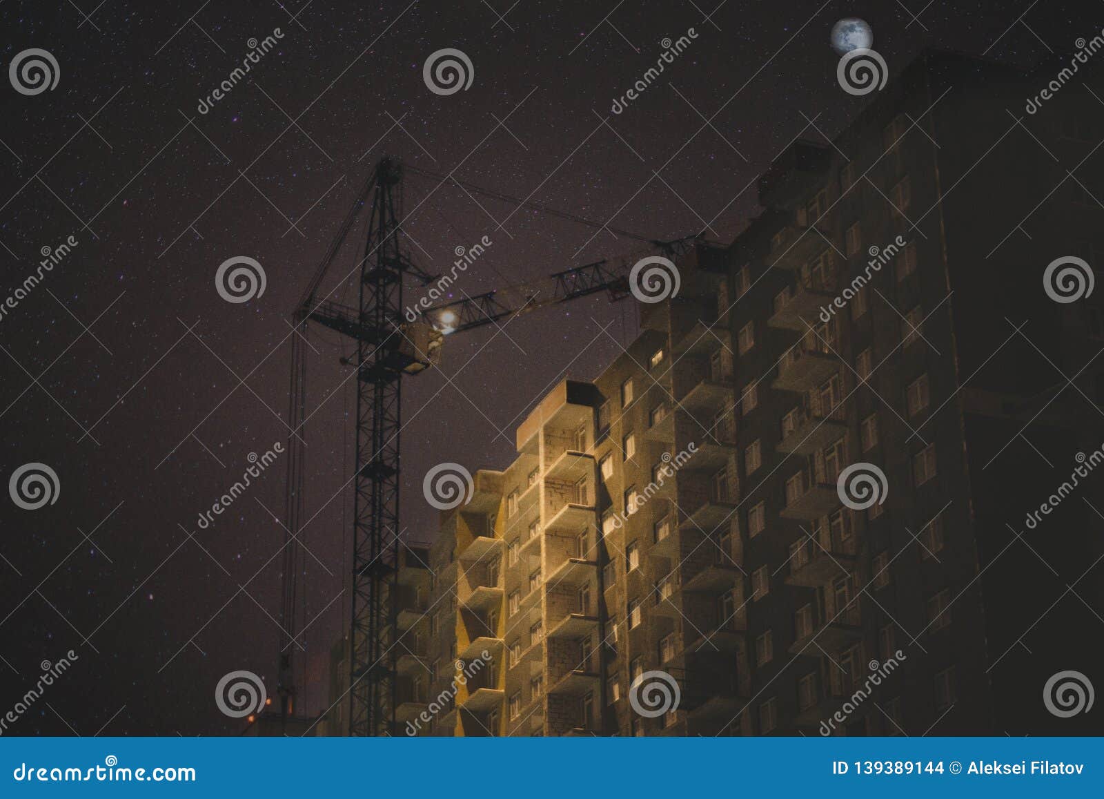 Construction Crane at Night Stock Photo - Image of landscape ...