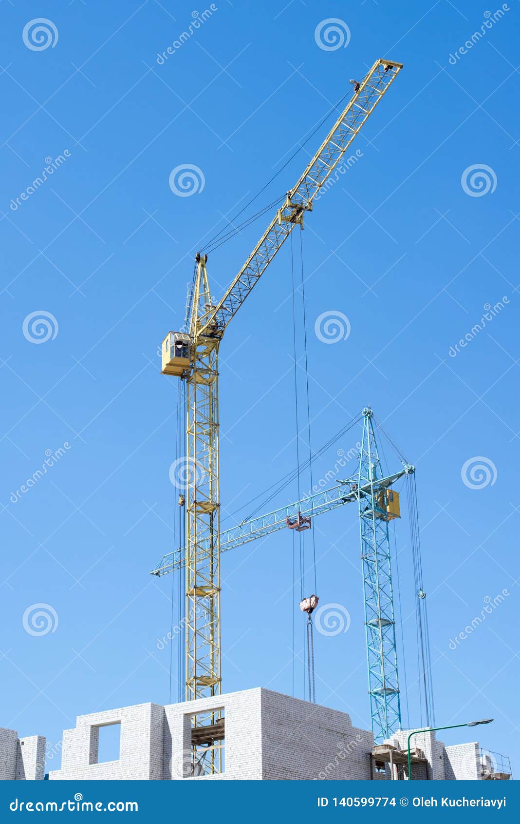 Construction Crane on Blue Sky Background Stock Photo - Image of large ...