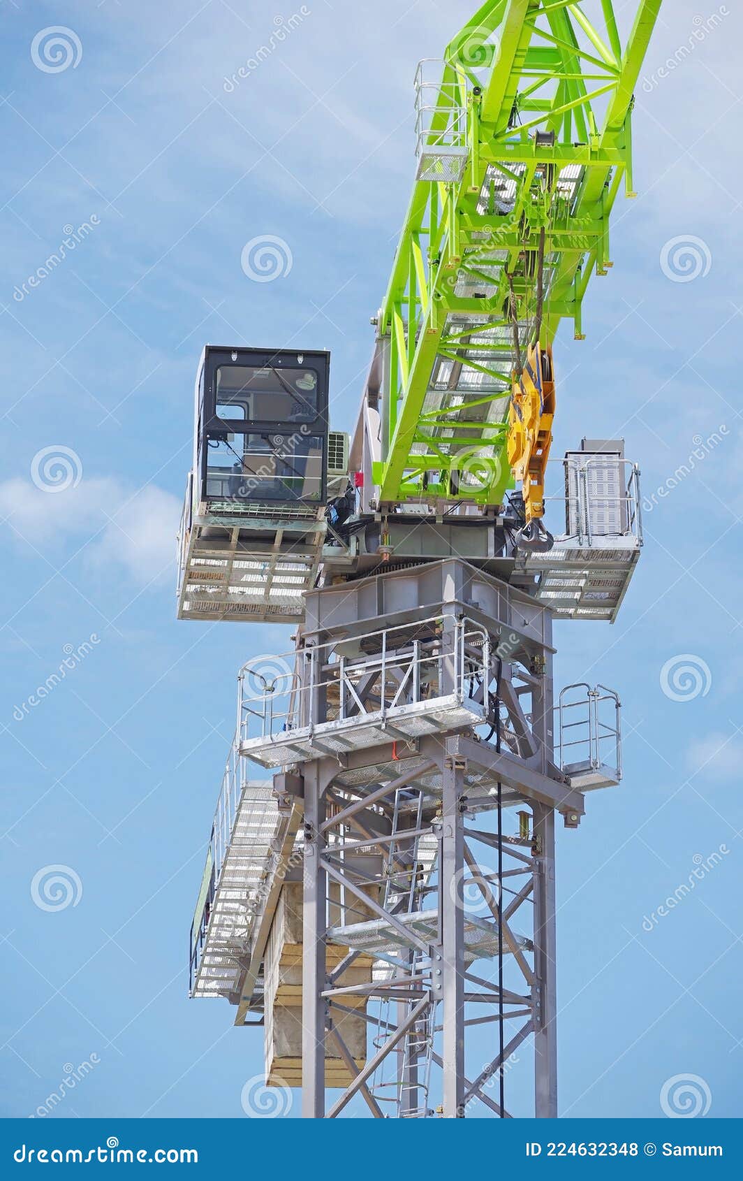 Construction Crane at Blue Sky Background Stock Photo - Image of hoist ...