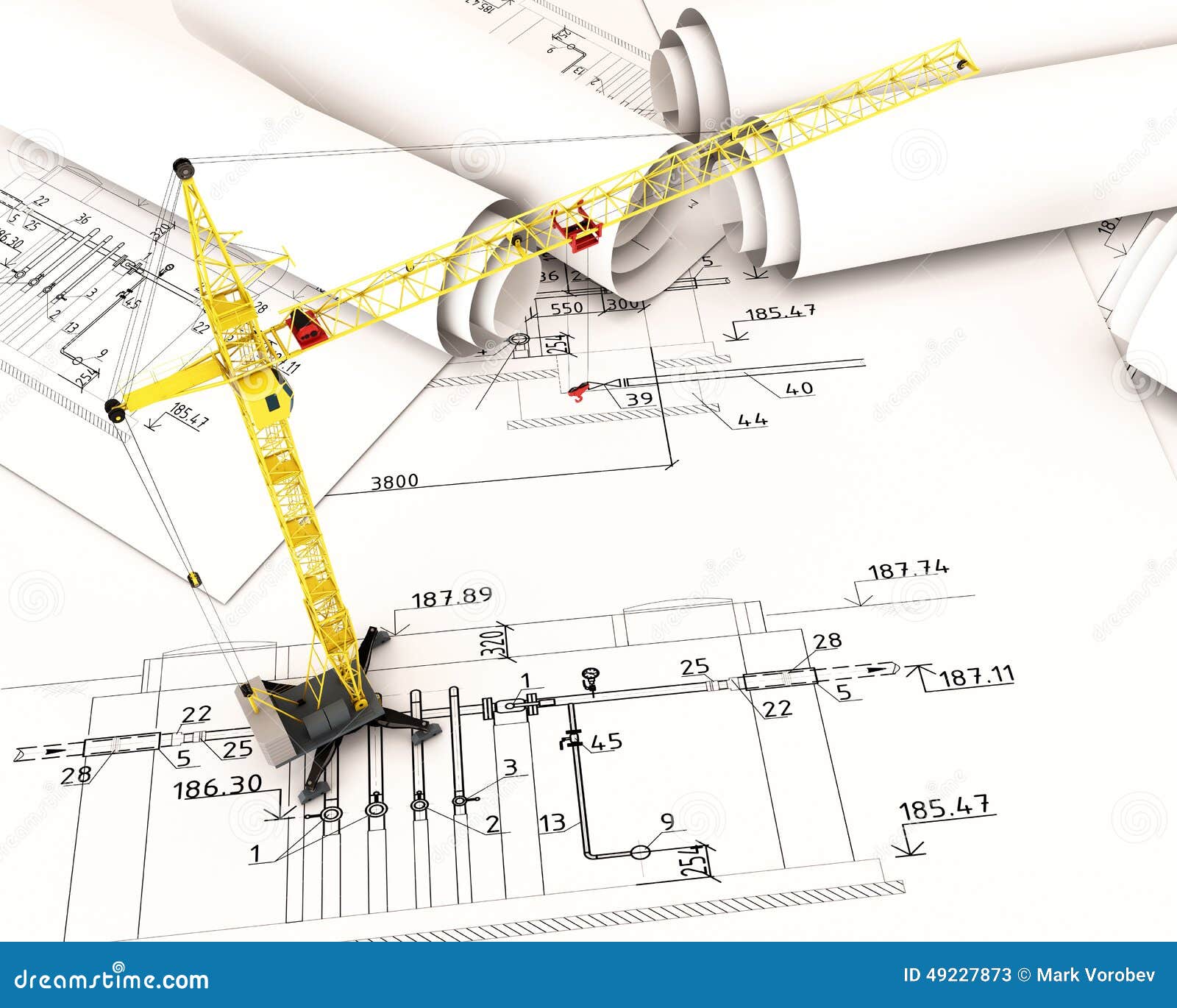 Construction Crane in the Drawings Stock Illustration - Illustration of ...