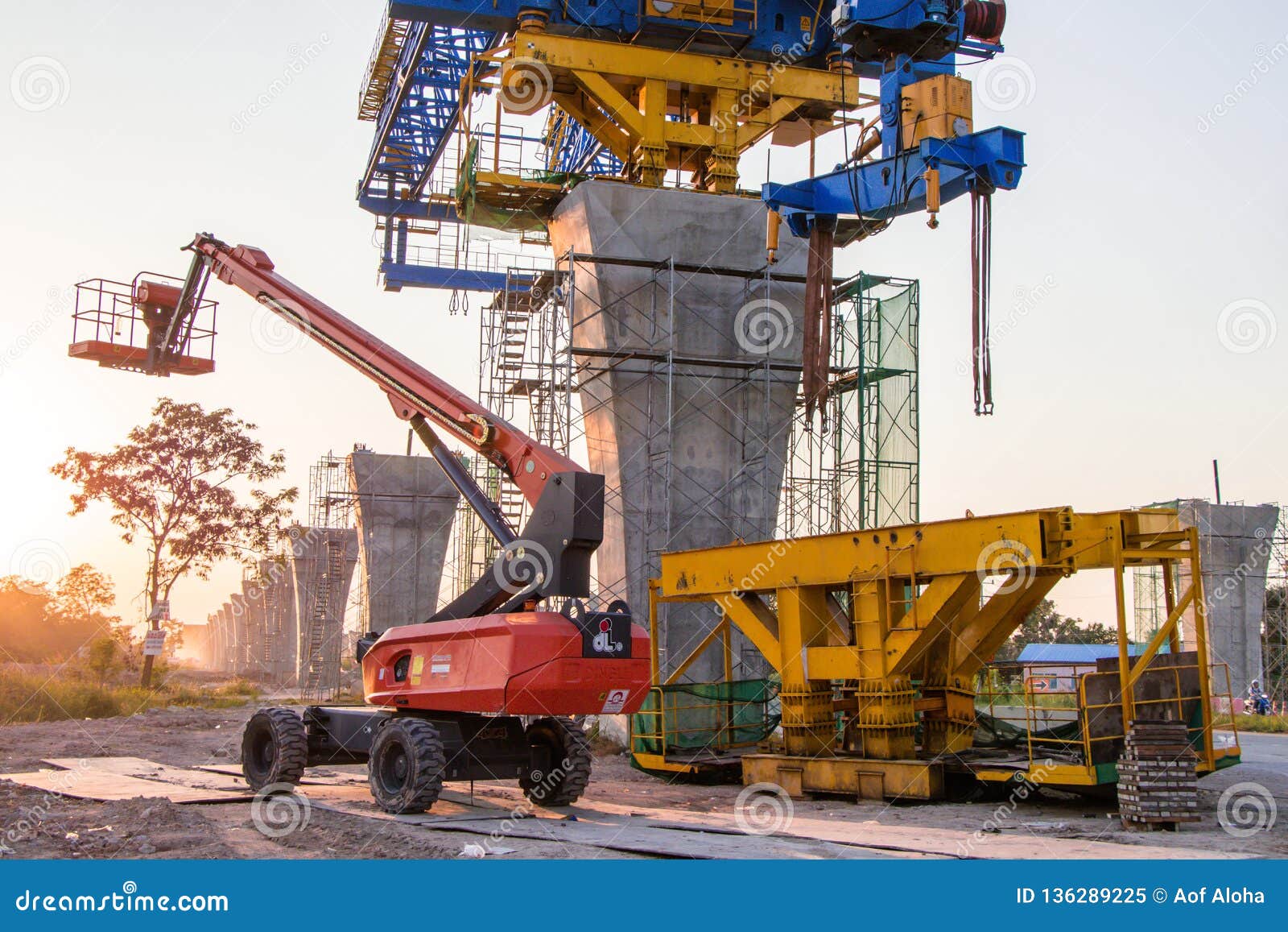 Construction Crane and Girder of Bridge Construction Site. Editorial ...