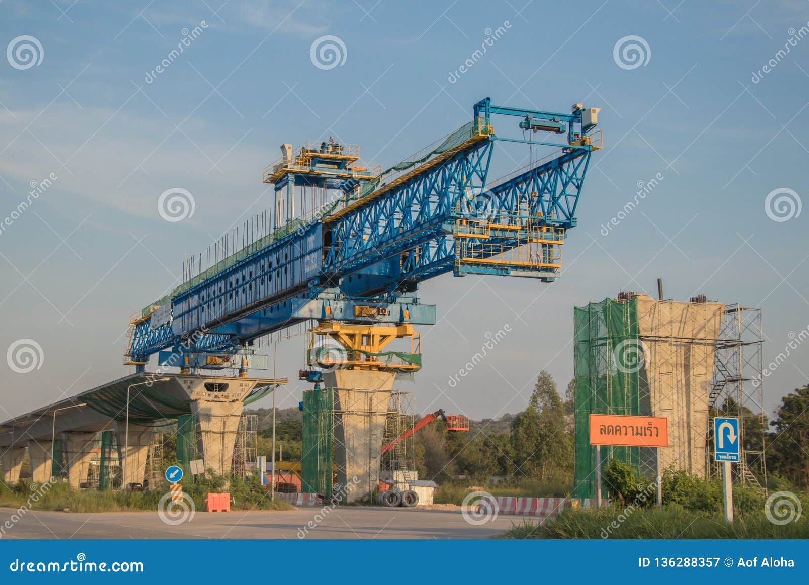 Construction Crane and Girder of Bridge Construction Site. Stock Image ...